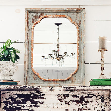 Distressed Teal Wooden Mirror - Decor Steals