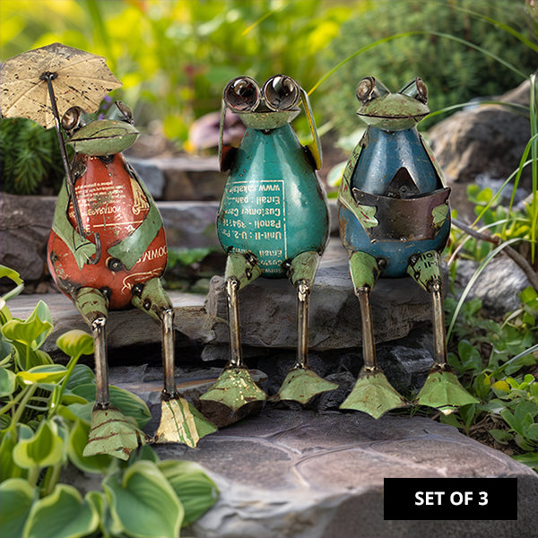 Recycled Iron Frogs, Set of 3 - Default Title - Decor Steals