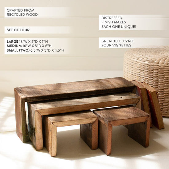 Nesting Rectangular Recycled Wood Risers, Set of Four - Decor Steals