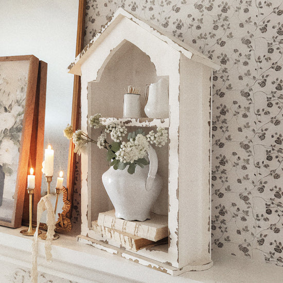 Distressed White Farmhouse House Wall Shelf - Decor Steals