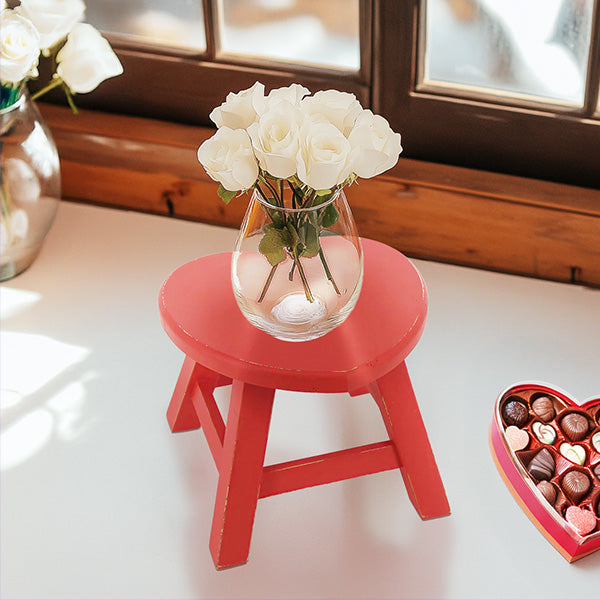 Distressed Red Heart Wooden Riser Stool - Decor Steals