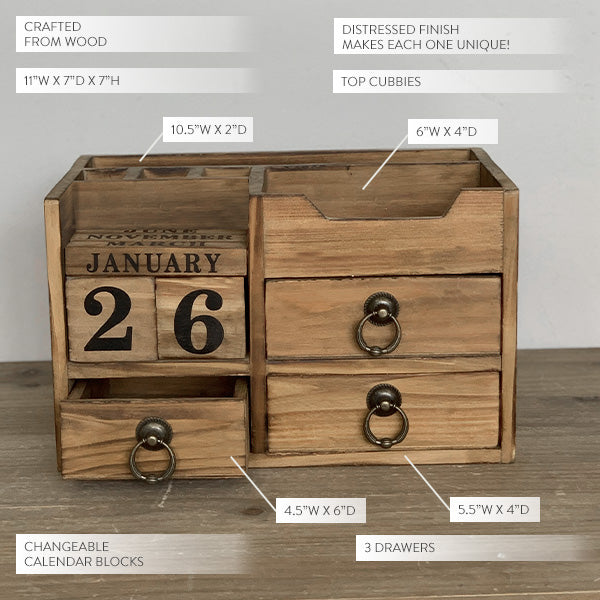 Wooden Desk Organizer and Calendar, 2 in 1 Steal - Decor Steals