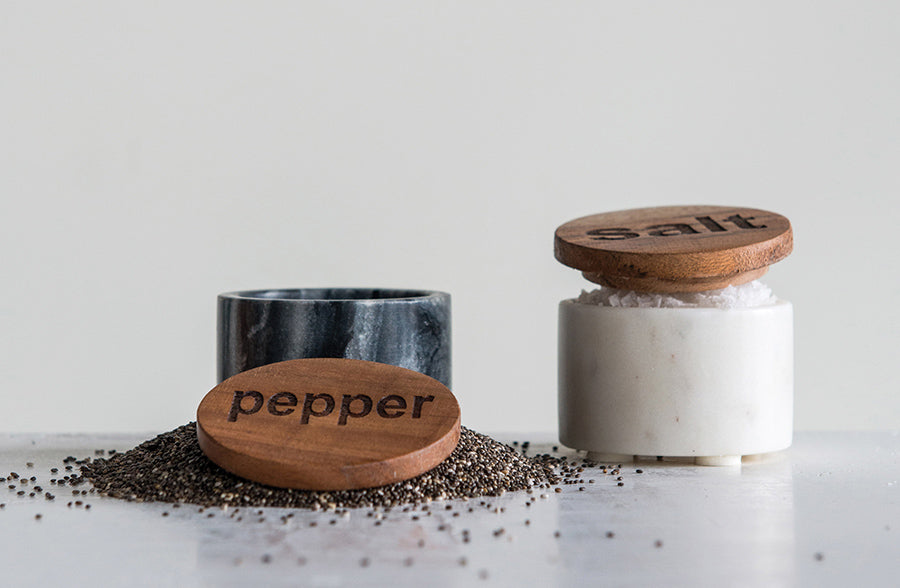 Marble Salt & Pepper Jar With Wooden Lid – Decor Steals