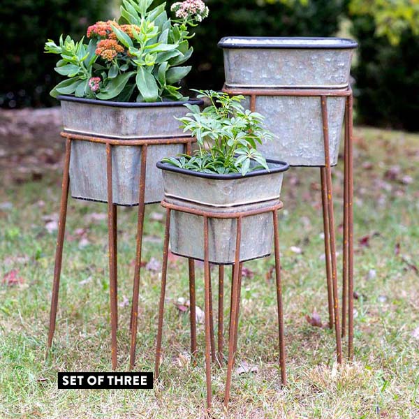 Galvanized Planters On Rusted Finish Stands - Decor Steals