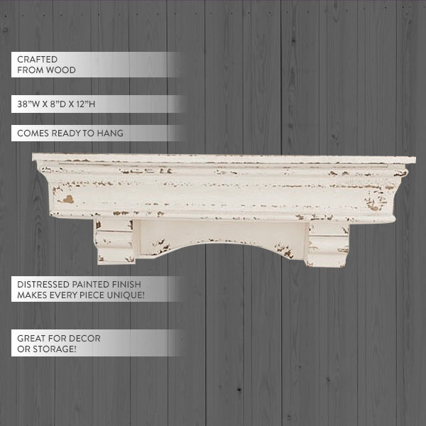 Distressed White Wooden Mantle Shelf - Mantle Wall Shelves - Decor Steals
