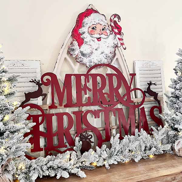 Metal Santa Sign | Vintage Farmhouse Christmas - Decor Steals