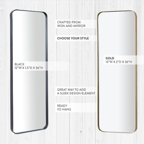 Elongated Modern Farmhouse Wall Mirror - B- Gold WALL MIRROR 13"W, 36"H ...