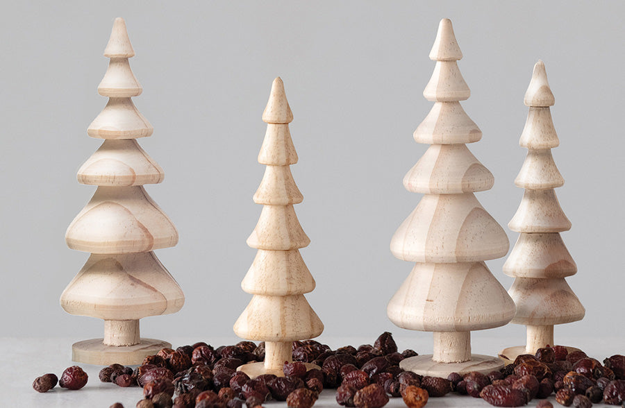 Natural Wooden Carved Trees Set – Decor Steals