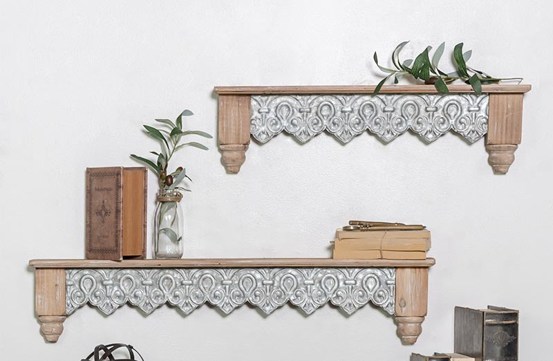 Wood and Tin Filigree Shelf Set of 2 – Decor Steals
