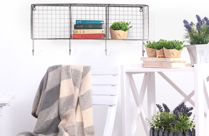Metal Wire Wall Shelf with Hooks | Industrial Charm – Decor Steals