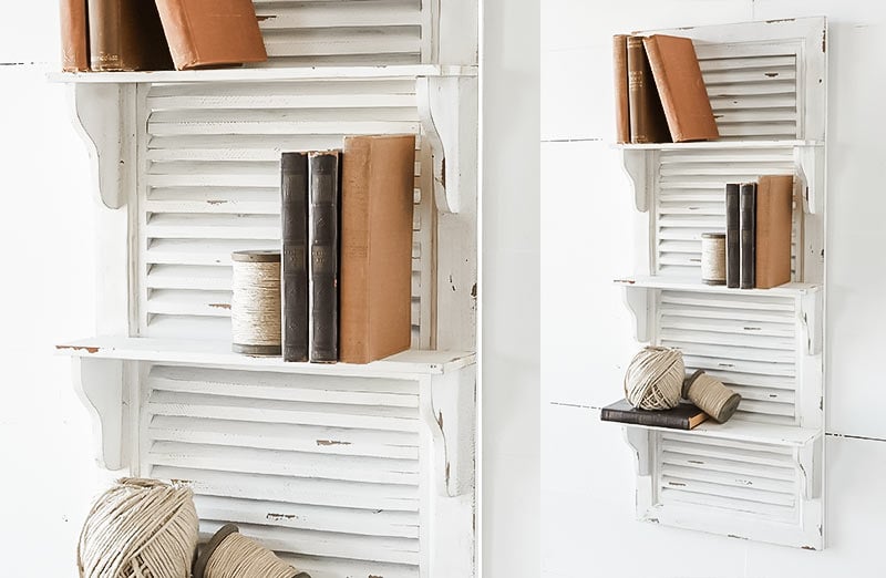 LARGE Distressed Shutter Shelf | Chippy Farmhouse – Decor Steals