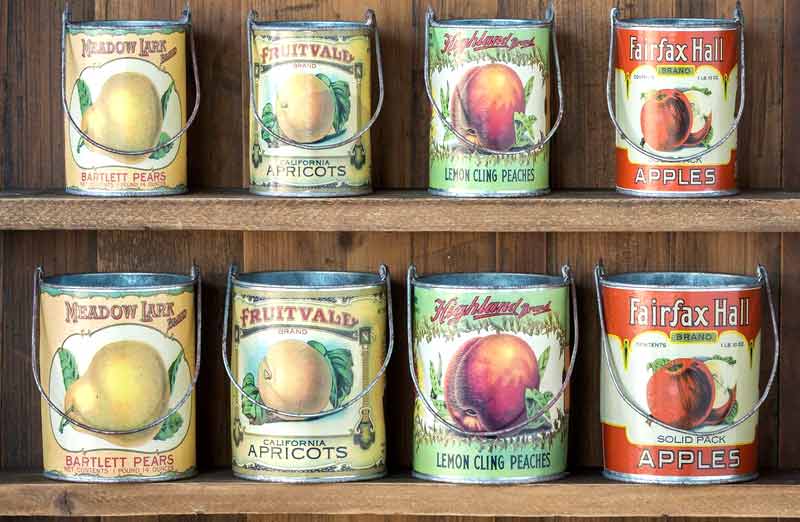 Vintage Fruit Cans Set of 8 - Retro Fruit Cans - Decor Steals