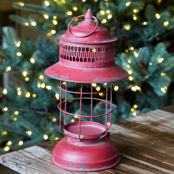 Distressed Vintage Red Lantern - Decor Steals
