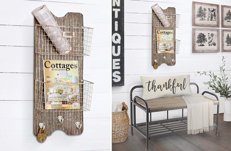 Vintage Wall Organizer with Hooks - Wall Mounted Basket Decor – Decor ...
